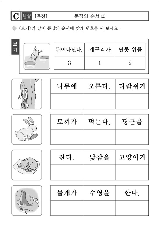 간단한 문장 쓰기 문장의 순서 꿈나무인지언어연구소 교육자료 네이버 블로그